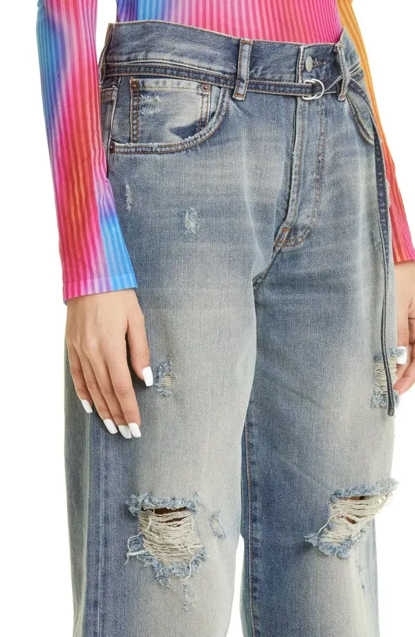 Acne Studios 1991 Toj Detroit Ripped Loose Fit Jeans - Mid Blue